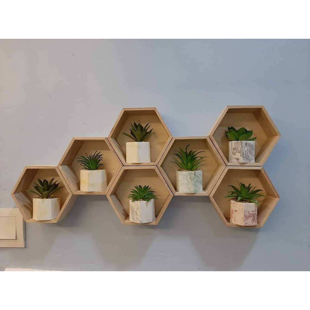 🔥READY STOCK🔥Satu Kayu Hexagon Hiasan Dinding Deco Shelf Wood Lilin Hiasan Mini Succulents ...