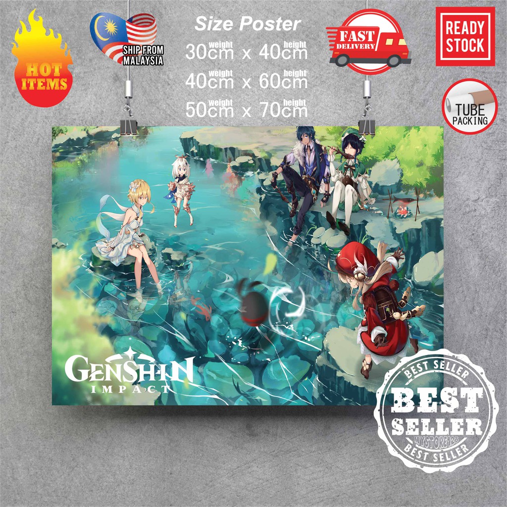 (Ready Stock) Genshin Impact poster Sticker Room decoration animation ...