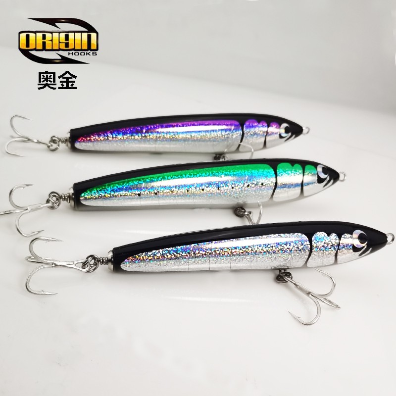 TEASER【WD101】Trolling Topwater Pencil Lures ±90g ±120g ±140g for GT Tuna Wooden Bait Floating ...