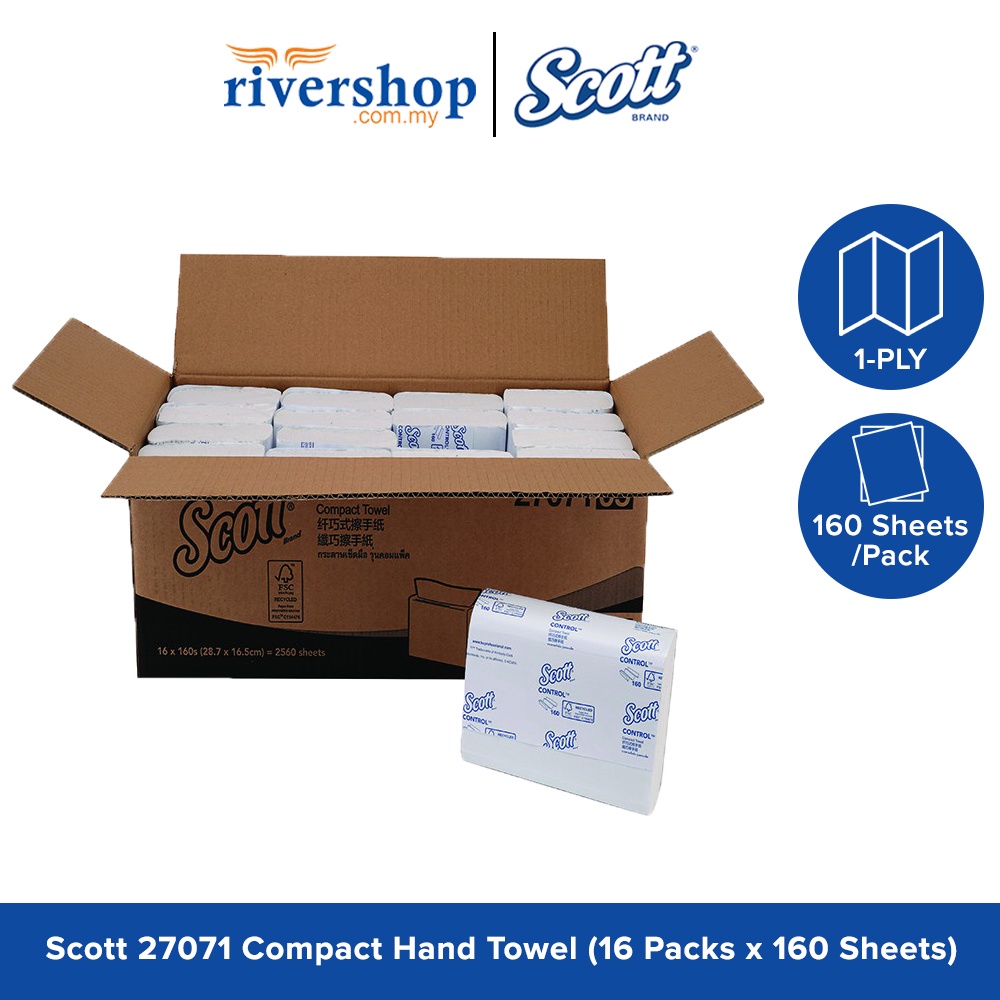 Scott Compact Hand Towel Multifold Value 27071 - White (16 Packs x 160 Sheets) | Shopee Malaysia