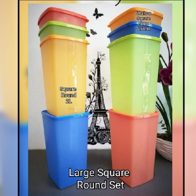 Tupperware Large Square round set 2L + Shallow SQ round 250ml | Shopee ...