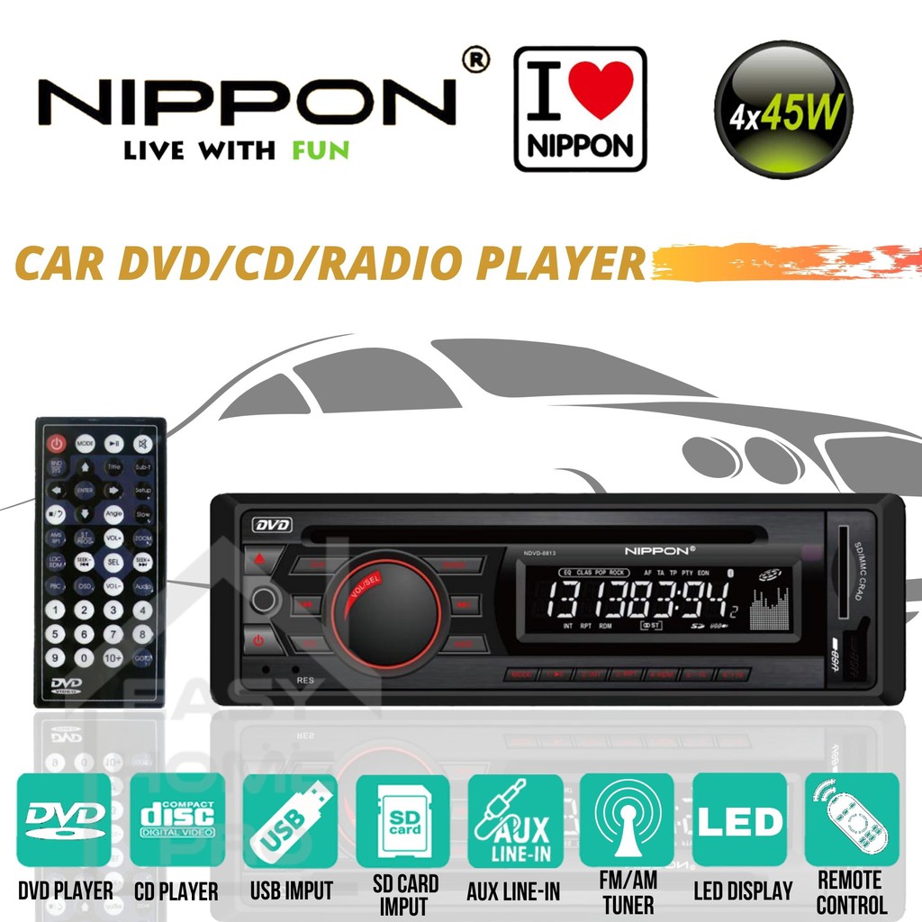 NIPPON NDVD-8813 CAR DVD/CD/MP4/USB/SD/FM RADIO PLAYER CAR MEDIA PLAYER ...