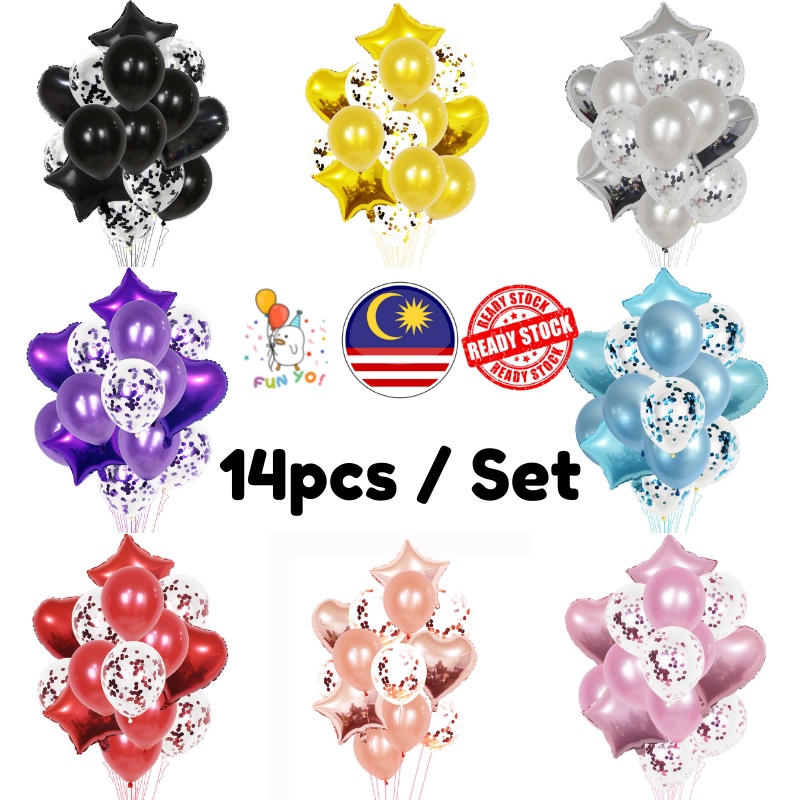 14 in 1 Confetti Balloon Set Birthday Celebration Gender Reveal Party ...