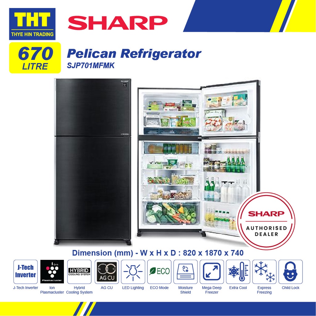 Sharp 670L Inverter Pelican Refrigerator SJP701MFMK (Metal Black ...