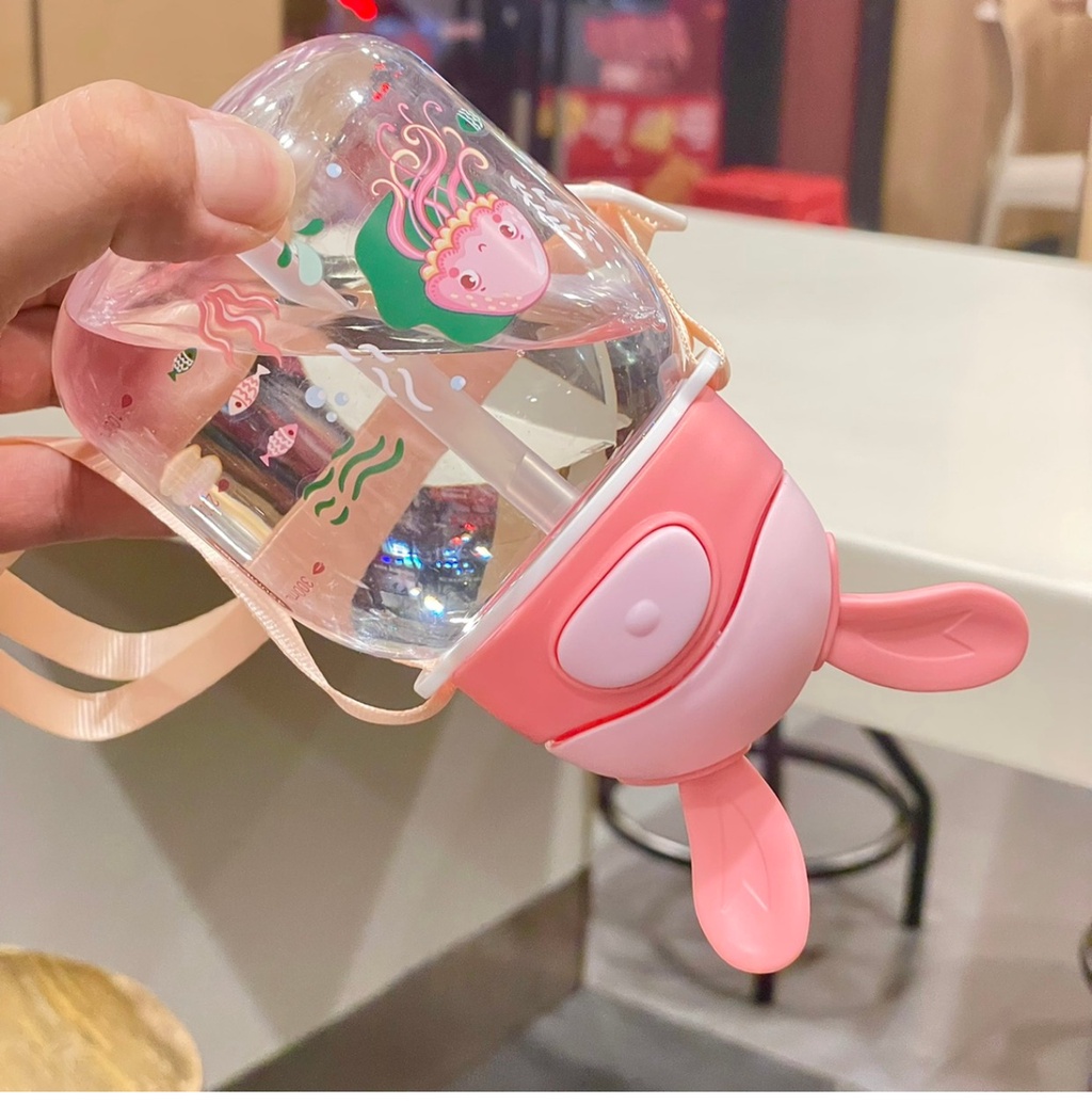 450ML Kids Water Bottle Cute Cartoon Drinking Bottle with Straw and Strap BPA Free Botol Air ...
