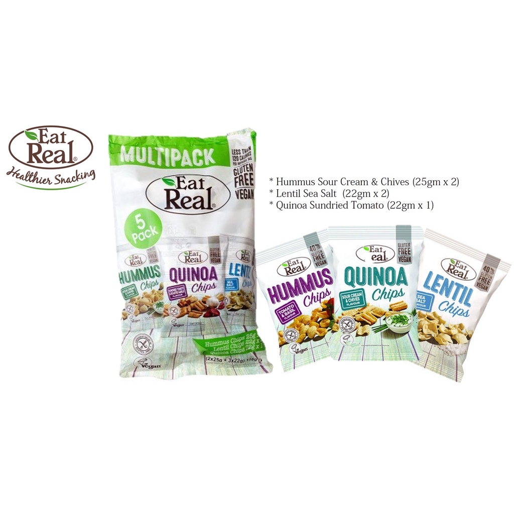 ( BUY 1 FREE 1) Eat Real Gluten Free Multipack Hummus, Lentil, Quinoa ...