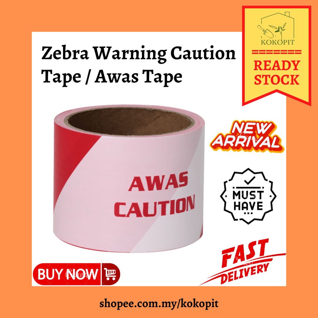 WATERPROOF AWAS CAUTION TAPE 75MM (3") X 50 METER FOR SAFETY WARNING/ RED WHITE TAPE / PITA AWAS ...