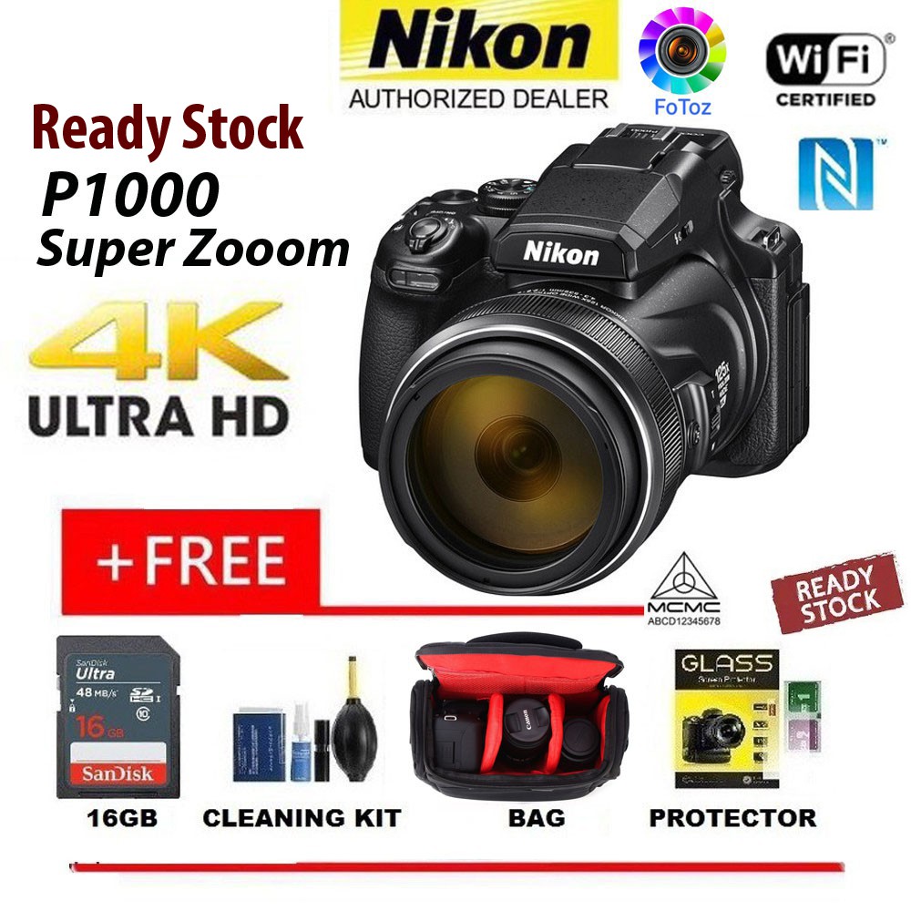 NIKON COOLPIX P1000 125x Zoom 4K Camera (ORIGINAL & OFFICIAL NIKON WARRANTY)+SD 16GB Card+BAG ...