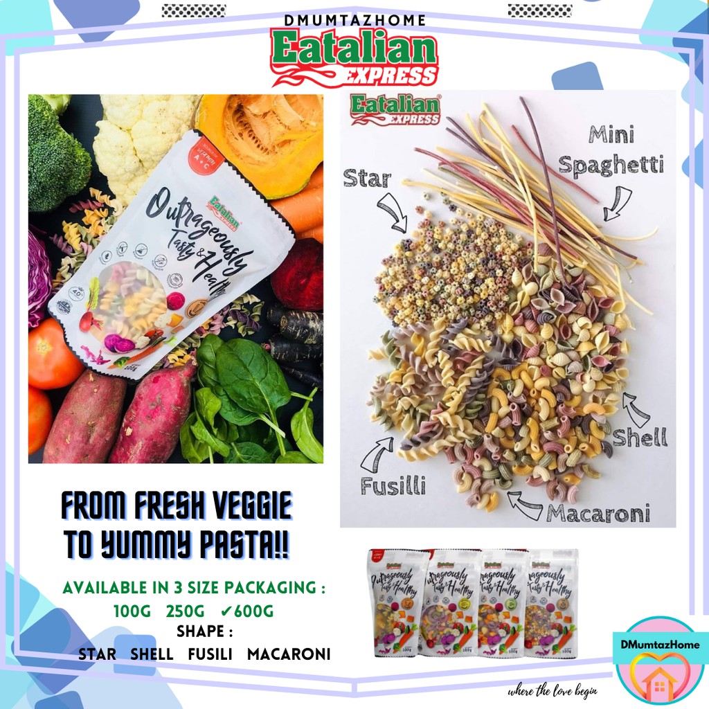 Natural Mixed Vege Pasta 100g - EATALIAN EXPRESS / Mee Pasta Sayuran ...
