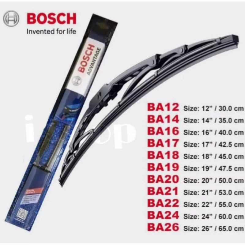 Bosch Advantage Wiper BLADE ORIGINAL (1PC) Size:12”/14"/16"/17"/18"/19"/20"/21"/22"/24"/26 ...
