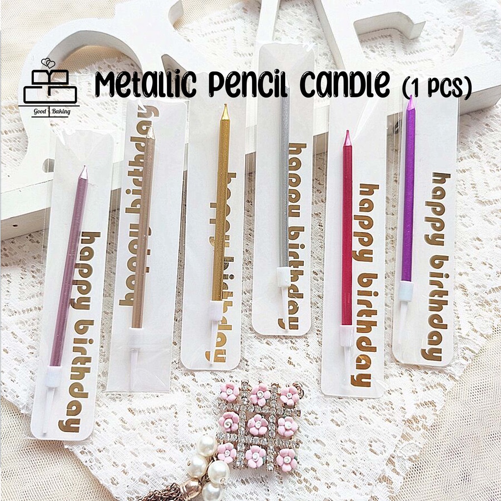 Single Pcs Colorful Candle Birthday Long Metallic Pencil Cake Topper ...