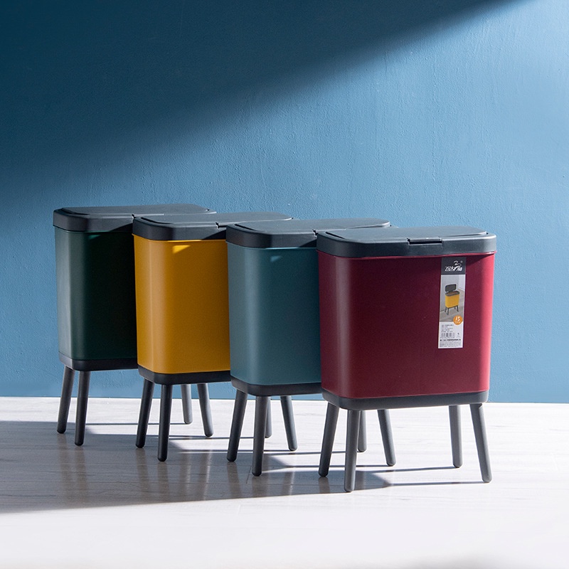 Nordic High-footed Trash Press Flip Cover Type Household Kitchen Living ...