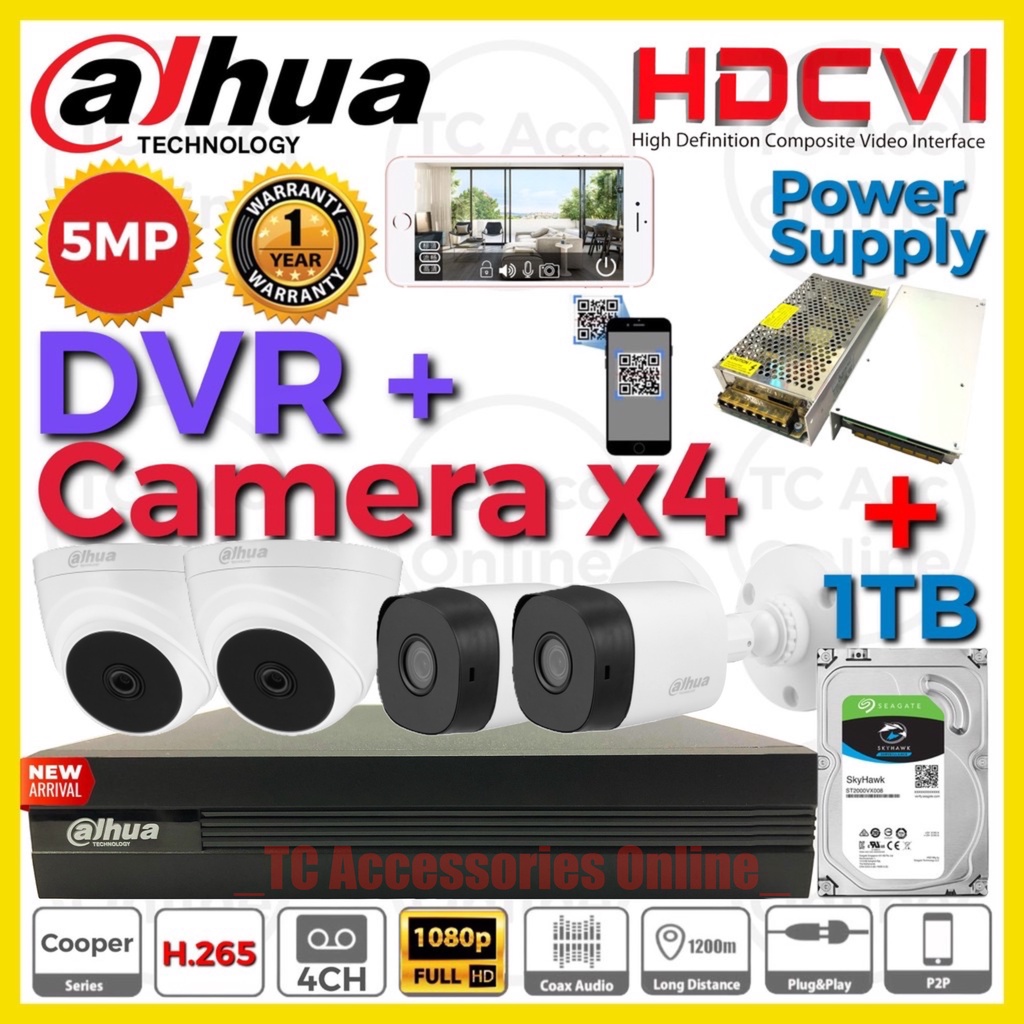 DAHUA 🌟4-CHANNEL🌟 5MP 5M-N Full HD 1080P CCTV 5.0MP 4CH DVR + Camera ...