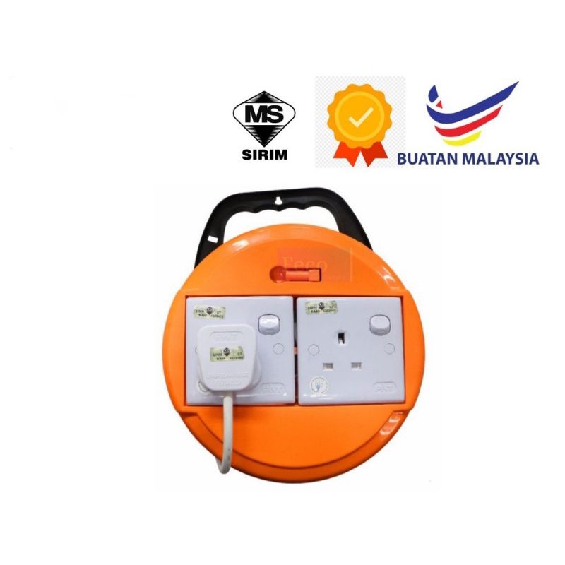 [SIRIM] 2 Gang Round Extension 7 Yard Copper Extension Box Cable Reel ...