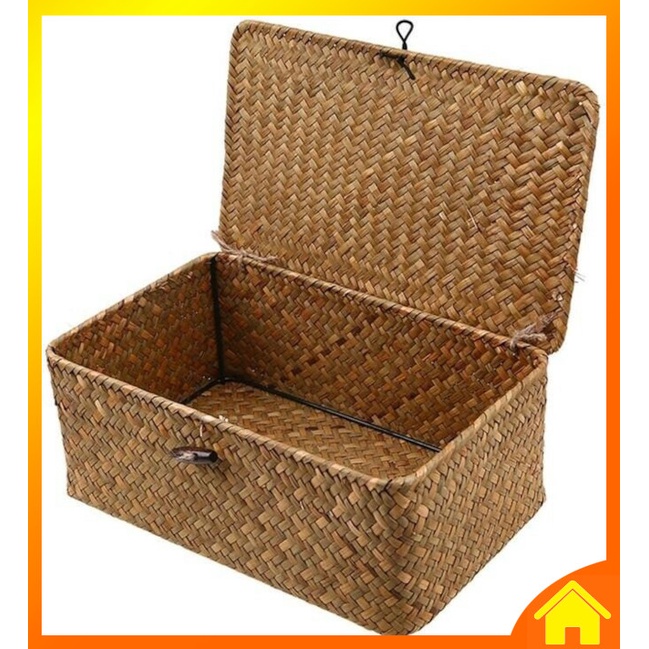 [OneHome] Multipurpose Rattan Storage Box Bins Basket Hand Woven Lid ...