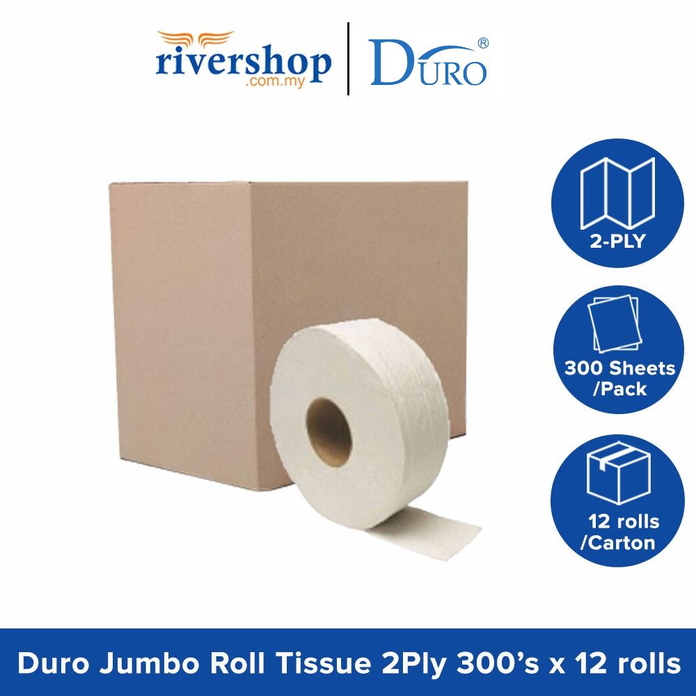 [Carton] DURO Jumbo roll tissue 2ply, 300m x 12rolls / Toilet Bathroom ...