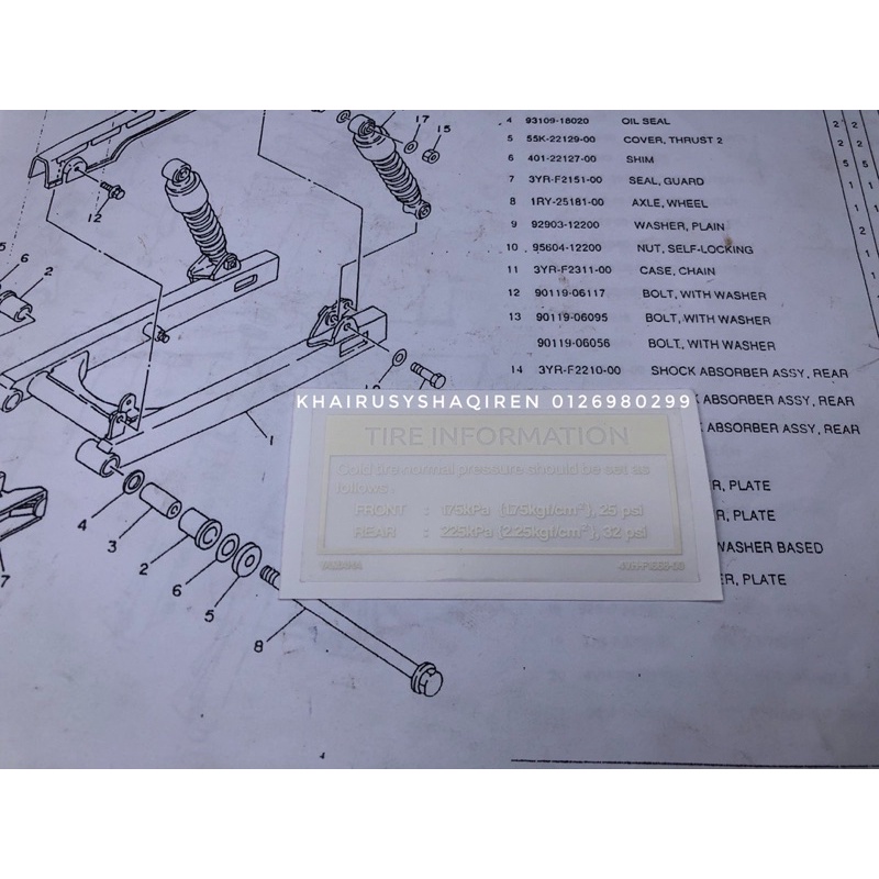 Yamaha SS Two (4VH/5AB) Sticker Tire Information Yamaha SS Two | Shopee ...