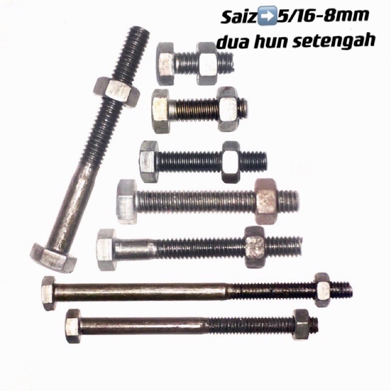 Skru besi 5/16-8mm-dua hun setengah Iron screw Threaded Galvanized Mild ...