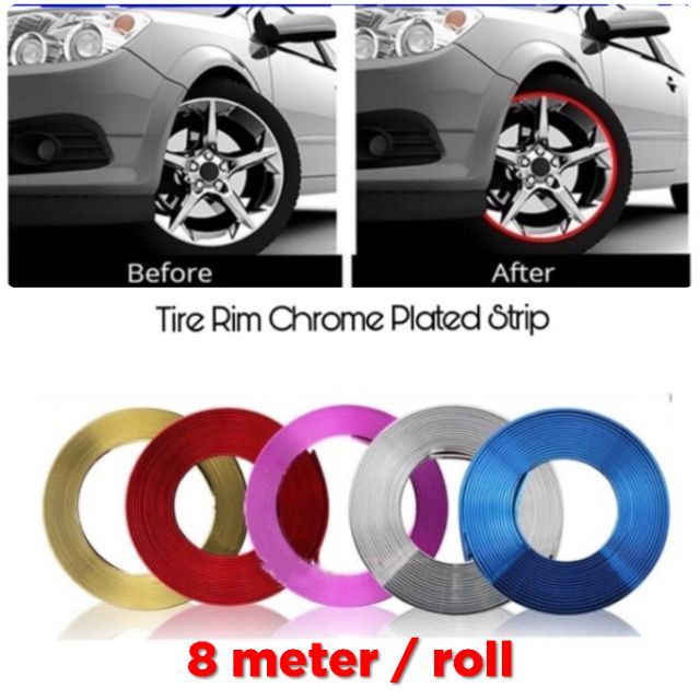 8M Car Wheel Rim Sticker Chrome Tire Rims Plated Strip wira waja bezza ...