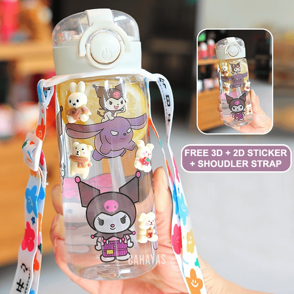 [M'sia Stock] Cute 3D Cartoon & Sticker Children Kids Drinking Water Bottle With Straw Botol Air ...