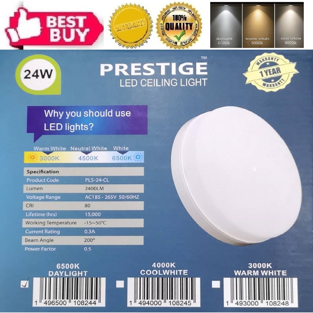 LED Surface Downlight (24W) (Round) (200mmx40mm) (PRESTIGE) | Shopee ...