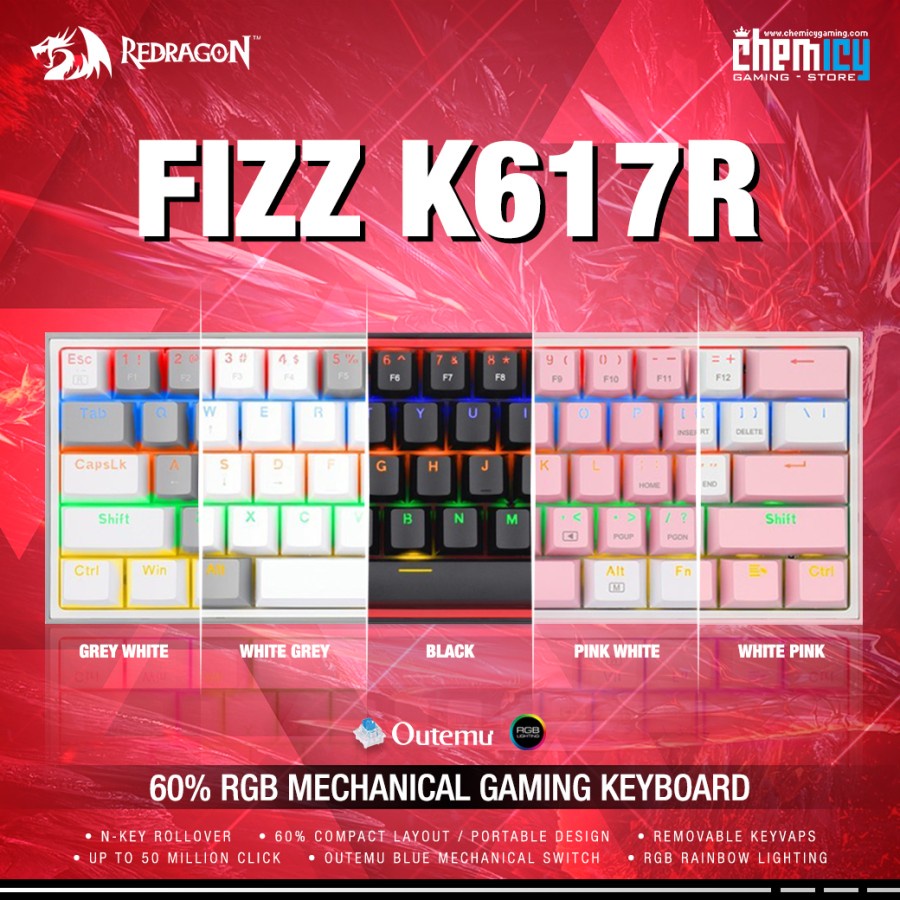 Redragon K617R Fizz Rainbow 60% Mechanical Gaming Keyboard | Shopee ...