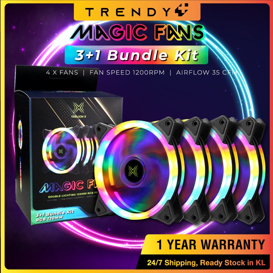 TrillionX Magic RGB Fan Rainbow Colors/Crystal Auto Sync Double Ring ...