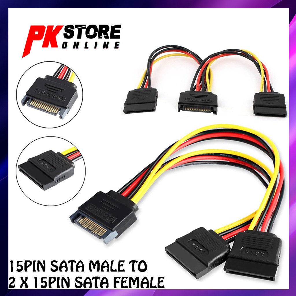 15 PIN SATA MALE TO 2 SATA FEMALE POWER CABLE | Shopee Malaysia