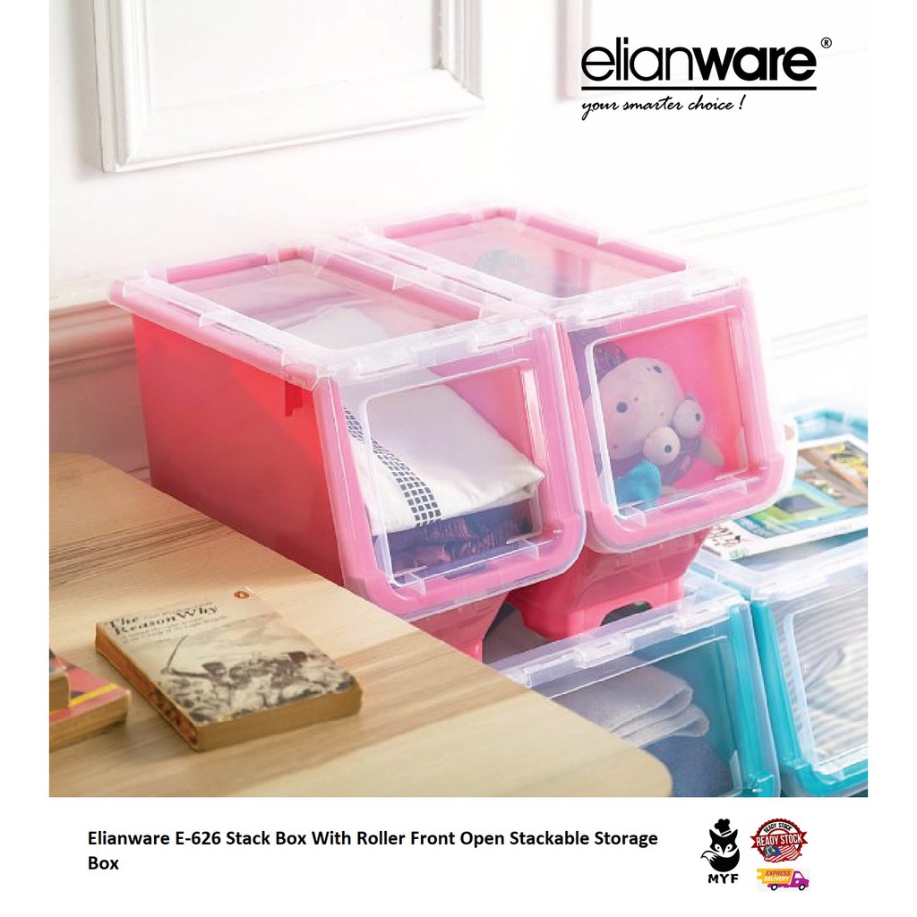 Elianware E-626 Stack Box With Roller Front Open Stackable Storage Box ...