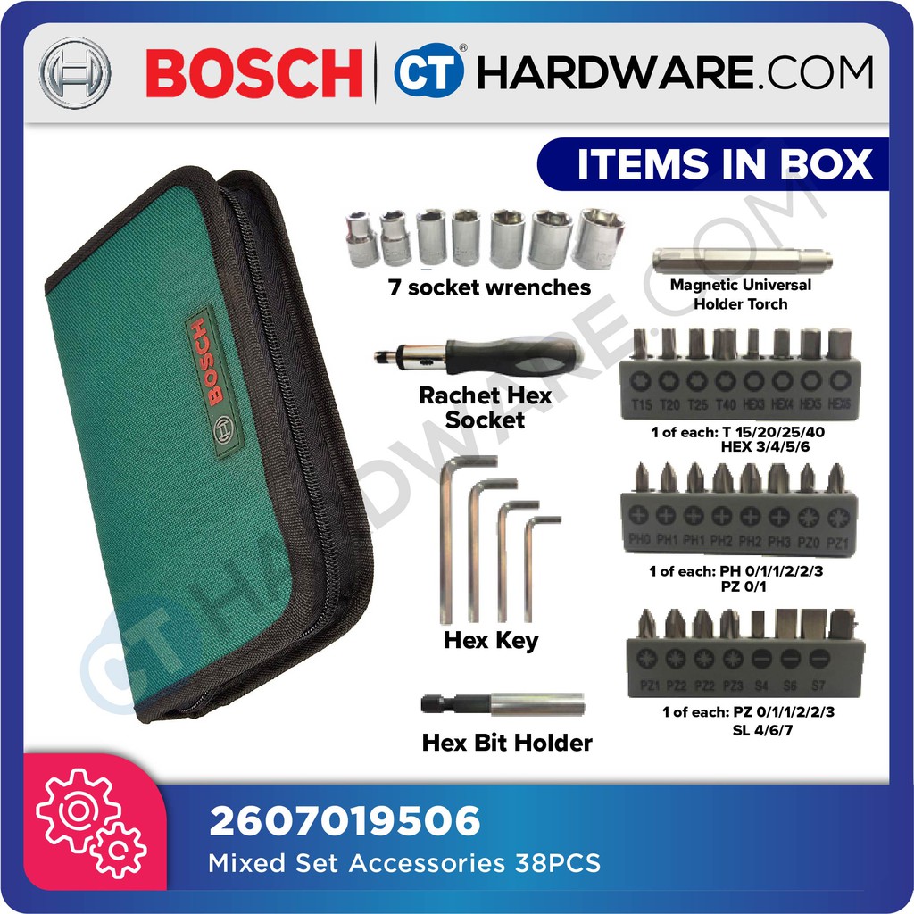 BOSCH 2607019506 x 38PCS MIXED SCREWDRIVER BIT & SOCKET SET ACCESSORIES ...