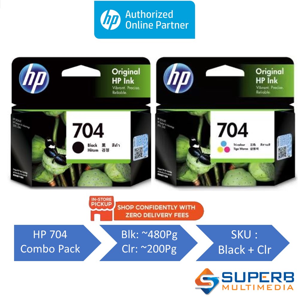 Hp 704 Single Pack Combo CN692AA Black CN693AA Tri-Color Original Ink ...