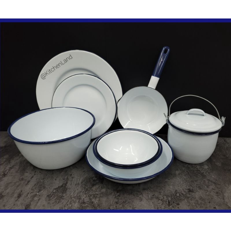 Premium White Series Enamelware Plate Bowl Pot Pan Ayan Mangkuk Piring ...