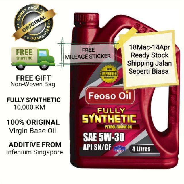 [10,000KM] FULLY SYNTHETIC ORIGINAL FEOSO 5W30 API SN/CF HEAVY DUTY ...