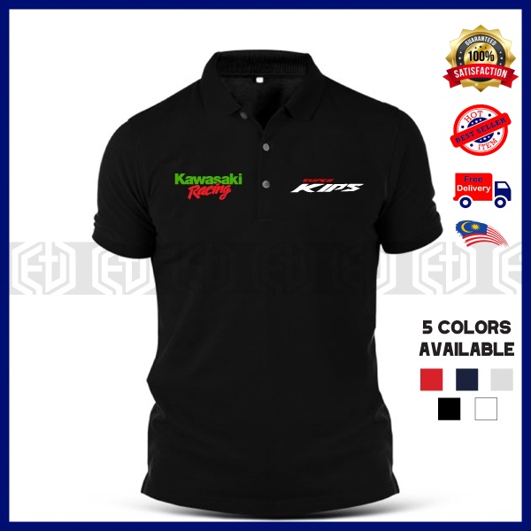 Kawasaki Racing KIPS Embroidery Motorcycle Bike Polo T Shirt Cotton ...