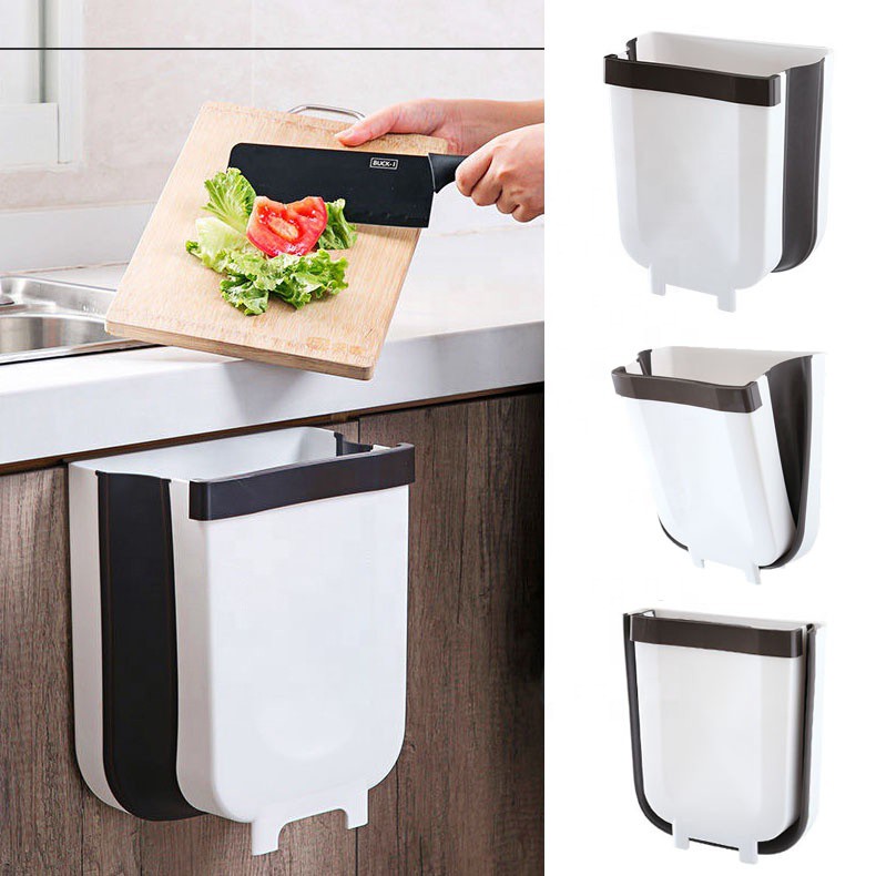 Kitchen Folding Dustbin Foldable Wall Mounted Hanging Garbage Rubbish ...