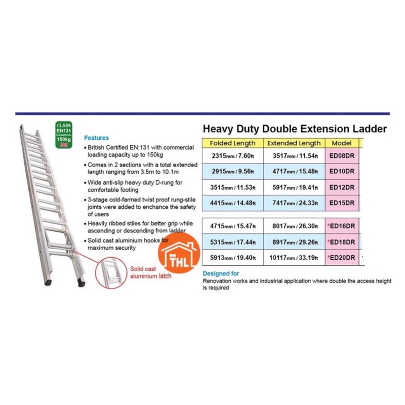 EVERLAS Heavy Duty Double Extension Aluminium Ladder | Shopee Malaysia