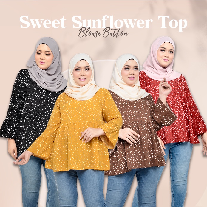 [VIEW] FS-3XL PLUS SIZE MUSLIMAH BLOUSE SWEET SUNFLOWER TOP BLOUSE ...