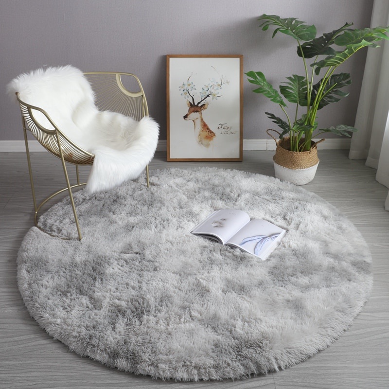 Fluffy Circle Rug for Kid Room Furry Carpet Shaggy Circular Rug for ...