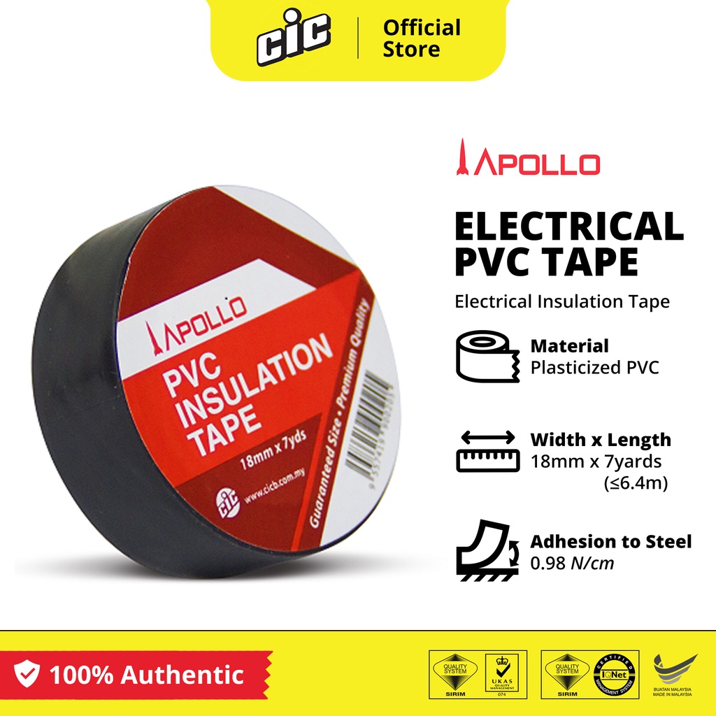 APOLLO PVC Insulation Electrical Wiring Tape - Black (18mm x 7yards ...
