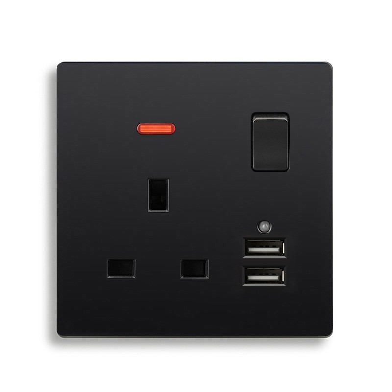 Atlectric Malaysia UK Wall Socket With Dual USB Charging Port Black ...