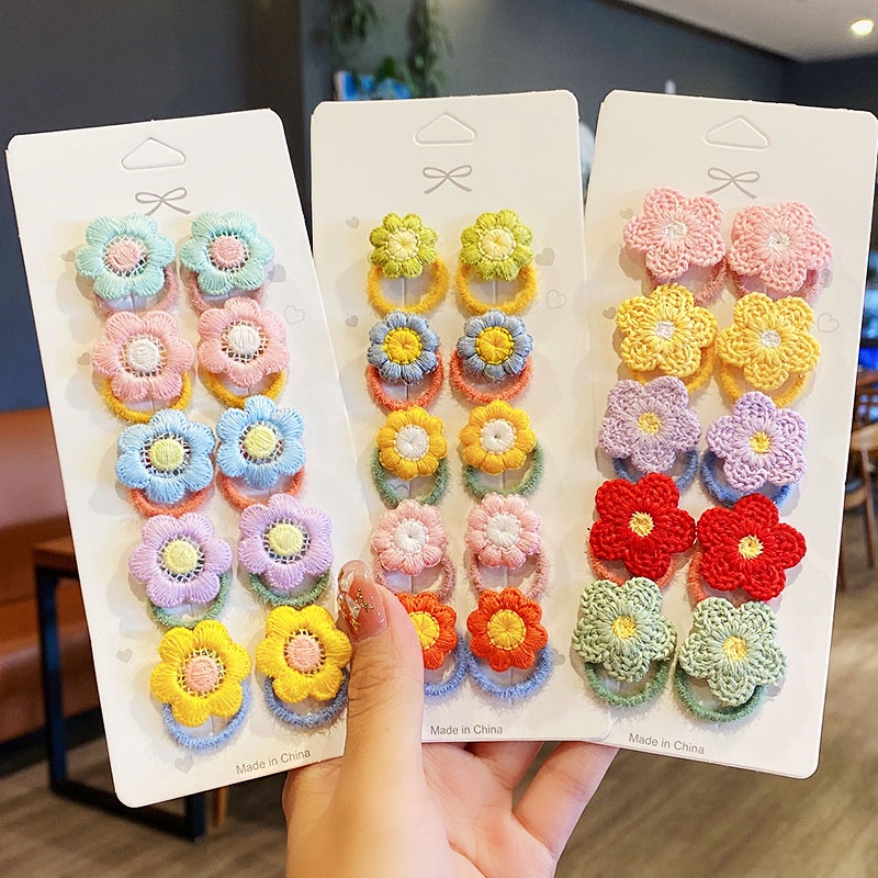 KidsBows Butterfly Small Embroidery Elastic Hair Bands (10 Pcs ...