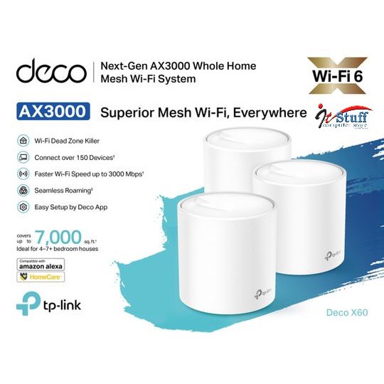 TP-Link Deco X60 AX3000 WiFi 6 Mesh WiFi Router, Whole Home Wireless AX ...