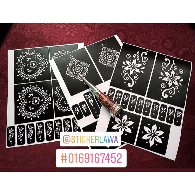 Set C (3 sticker + 1 Inai merah) | Shopee Malaysia