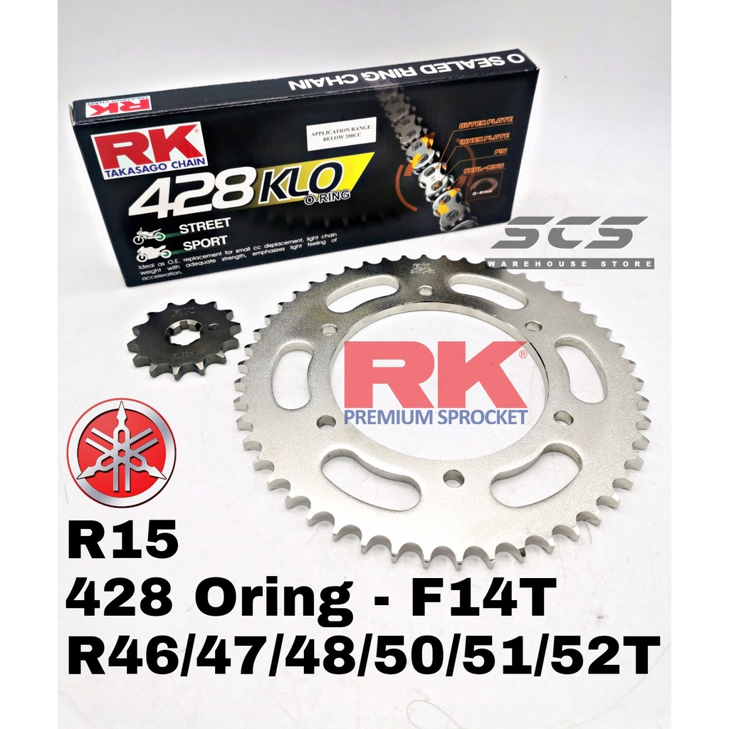 RK Sprocket Set YAMAHA R15 V3 V4 428 KLO O-Ring Rivet Black / Gold ...