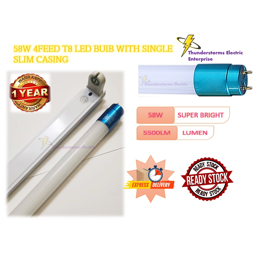 LED T8 Fluorescent Tube Extra Bright 4 Feet 45W/50W/58W Lampu ...