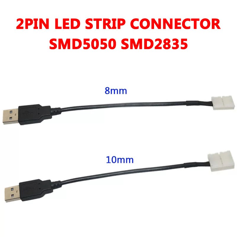 2Pin 8mm/10mm Led Strip Connector To USB Connector Free Soldering For ...