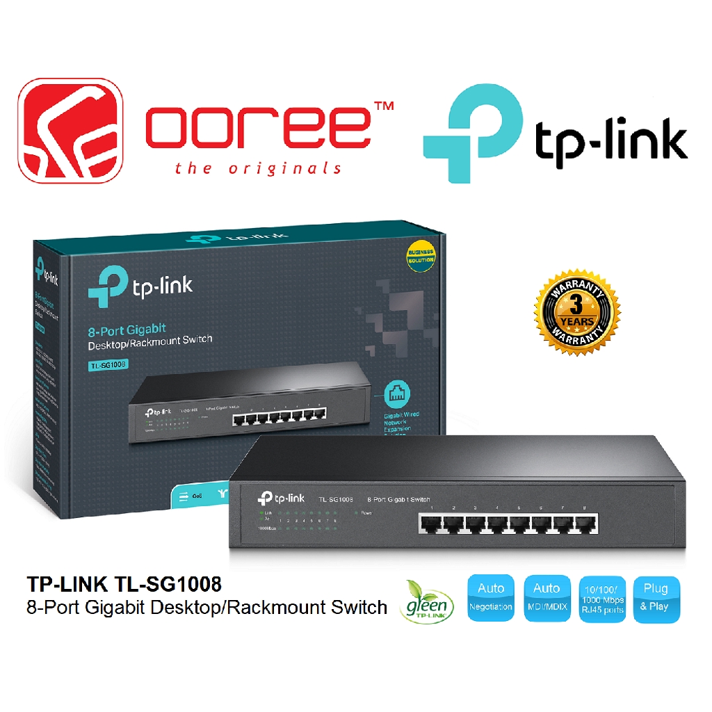 TP-LINK TL-SG1008 8-PORT GIGABIT DESKTOP/ RACKMOUNT SWITCH WITH 8 10 ...