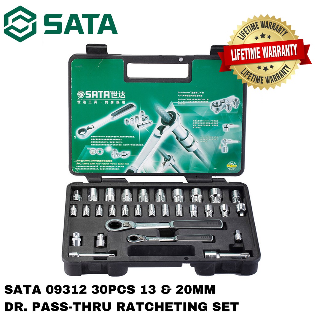 SATA 09312 30PCS 13 & 20MM DR. PASS-THRU RATCHETING SET / SOCKET SET ...