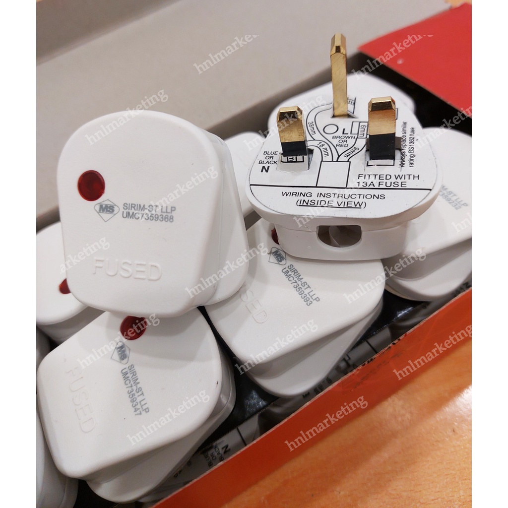20PCS UMS 13A PLUG TOP WITH NEON 3 PIN 250V Fused SIRIM MALAYSIA ...