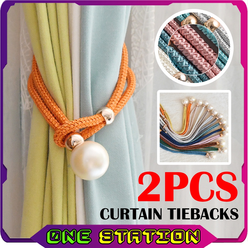 1 Pair Curtain Tiebacks Pearl Ball Design Tie Back Rope Curtain Ball ...